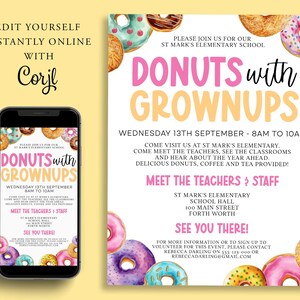 DONUTS With Grownups, Flyer, Printable PTA Flyer, School Breakfast ...