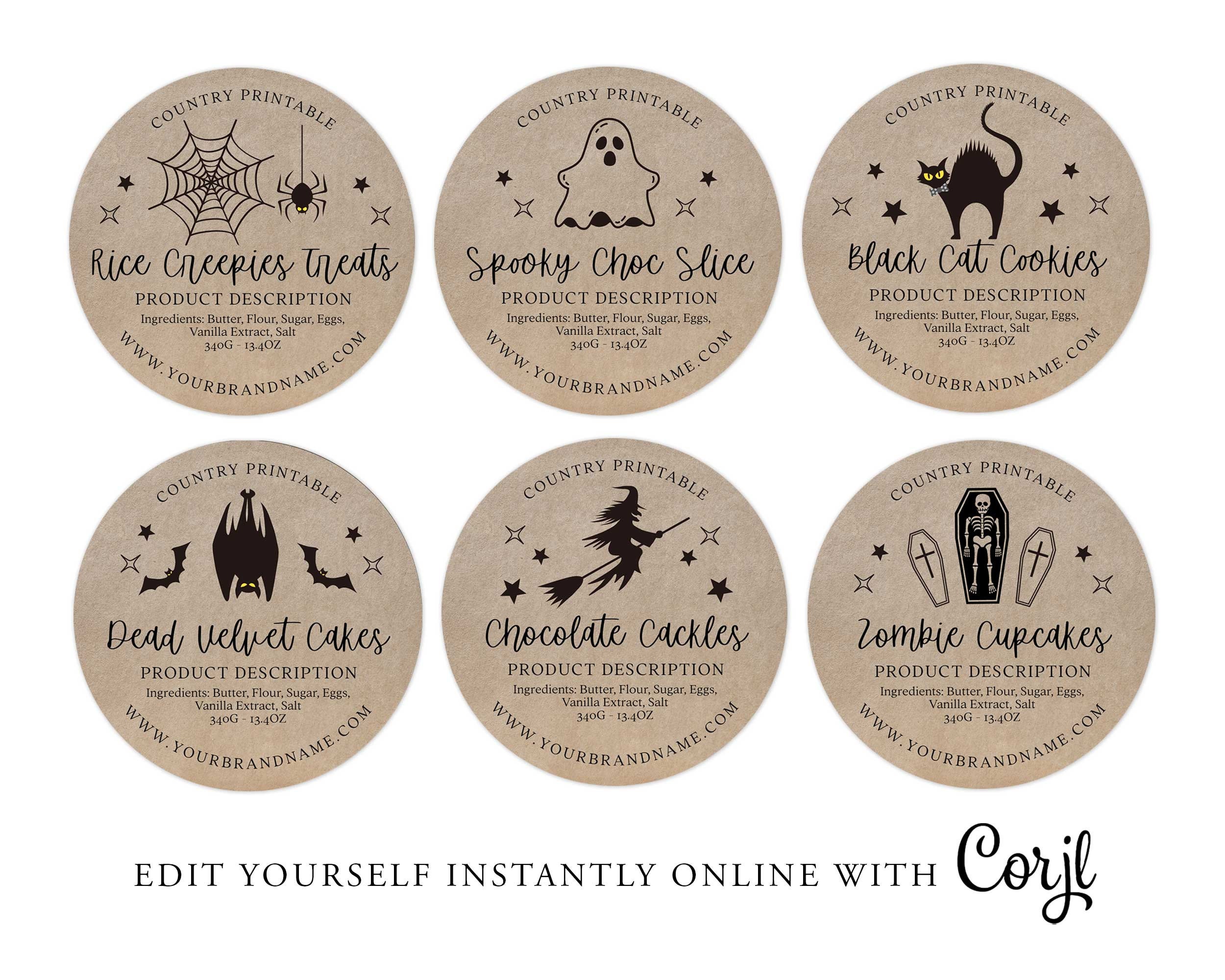Editable HALLOWEEN Labels, Round Kraft Label, Baking Label Printable ...