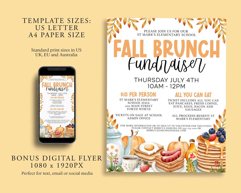 FALL Breakfast Flyer, Printable PTA Flyer, School Breakfast ...