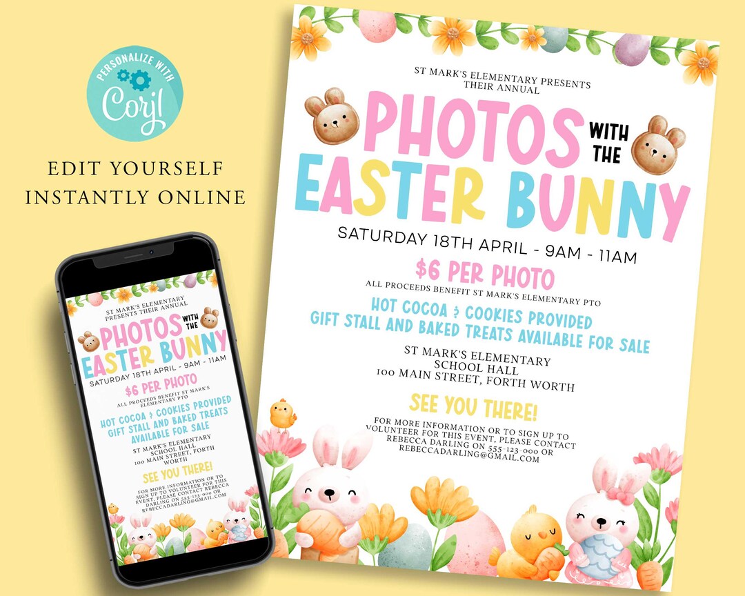 PHOTOS With Easter Bunny, Fundraiser Flyer, PTA, School Teacher ...
