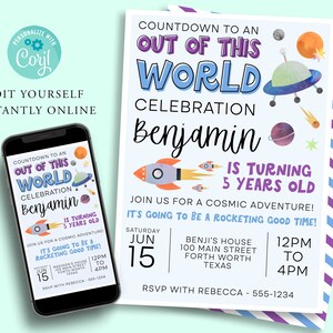 SPACE Party Flyer Editable Template, Diy Kids Birthday, Party Invites ...