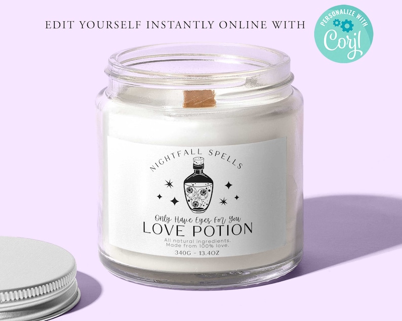 LOVE POTION Editable Candle Label, Mystic Candle Label Design ...