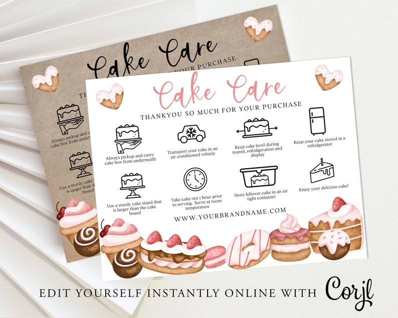 CAKE Care Card EDITABLE Template, Wedding Cake Cards, Printable Cake ...