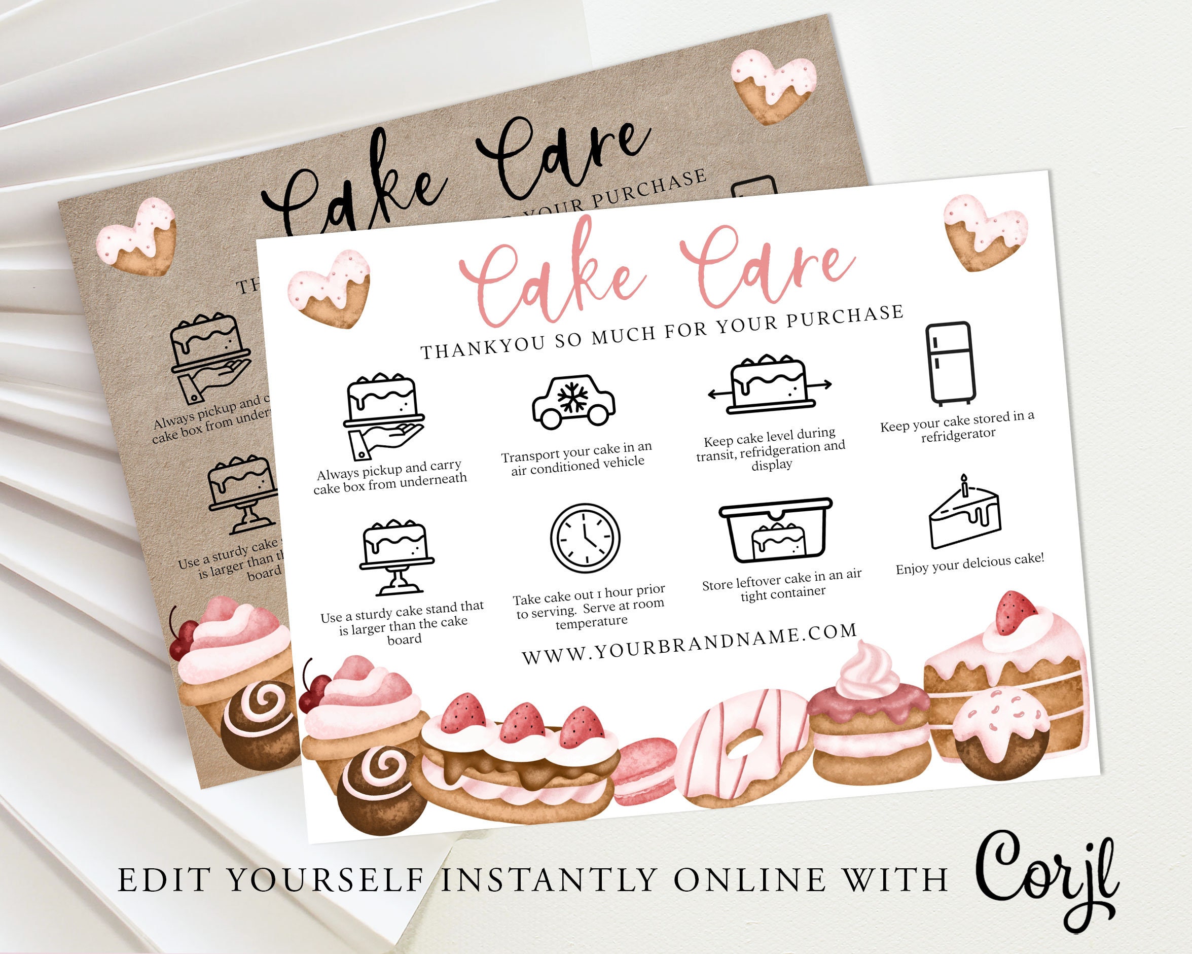 CAKE Care Card EDITABLE Template, Wedding Cake Cards, Printable Cake ...