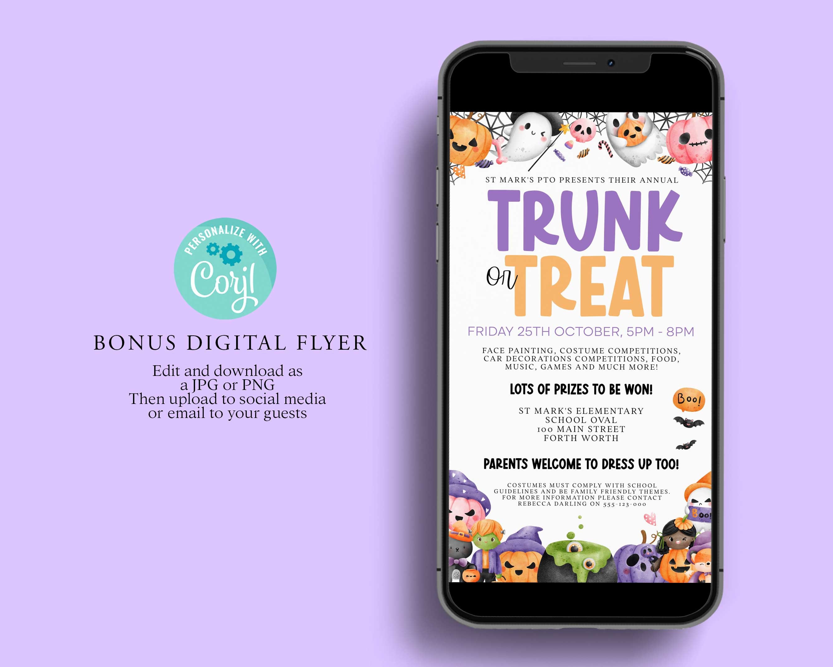 TRUNK or TREAT Editable Flyer, Editable Template, Trick or Treat ...