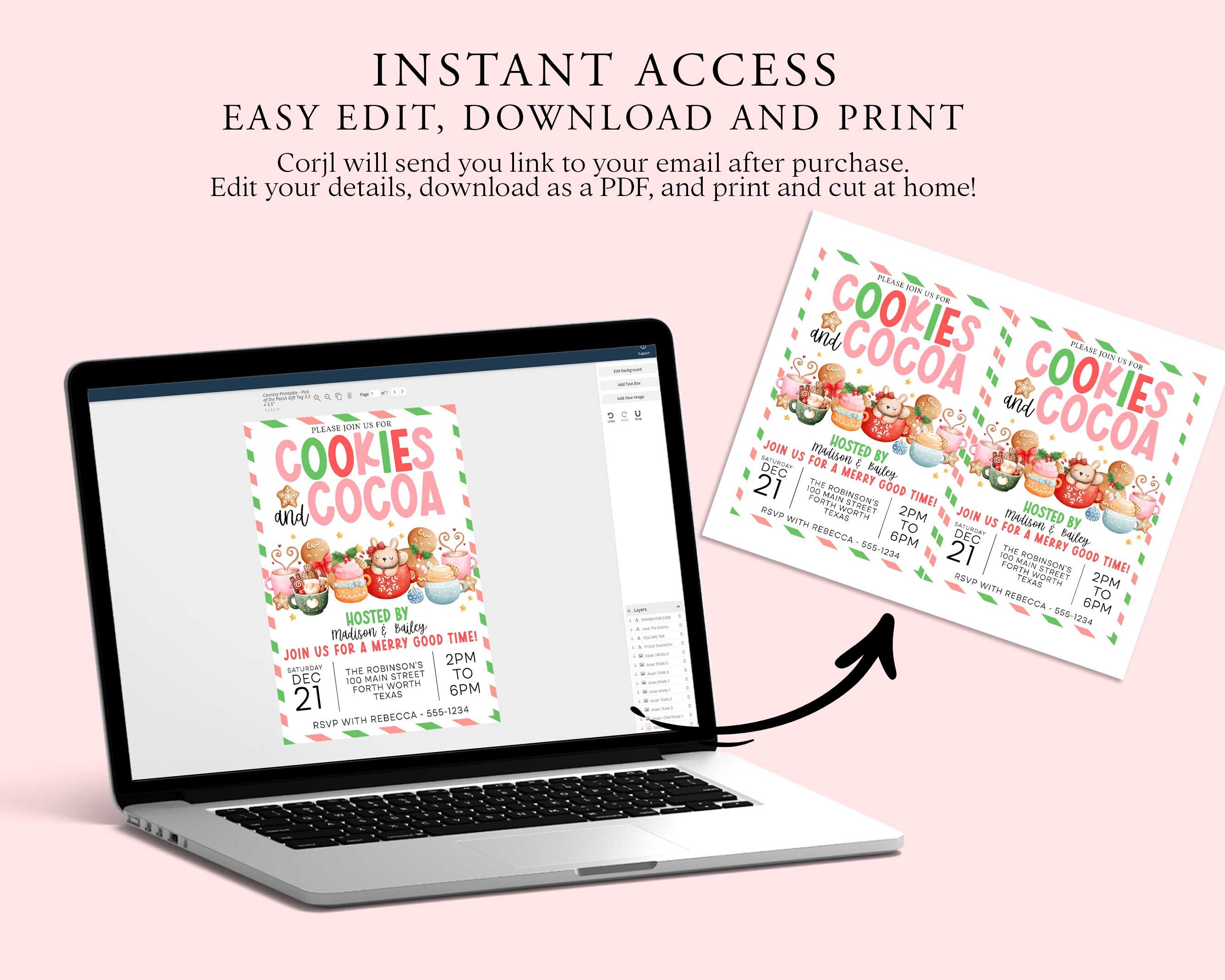 CHRISTMAS Cookies & Cocoa Party Flyer Editable Template, Jingle and ...