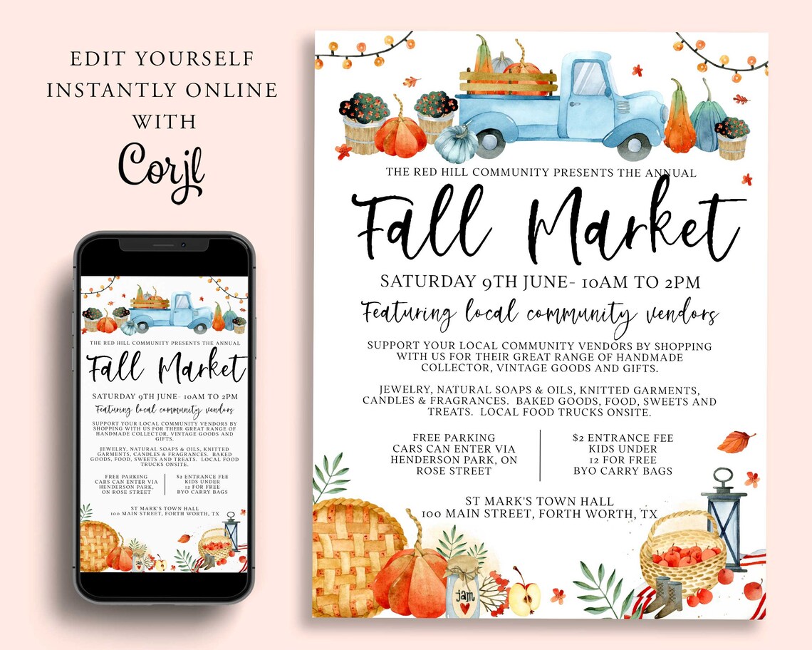 Editable FALL MARKET Flyer Template, DIY Market, Event Poster, Harvest ...