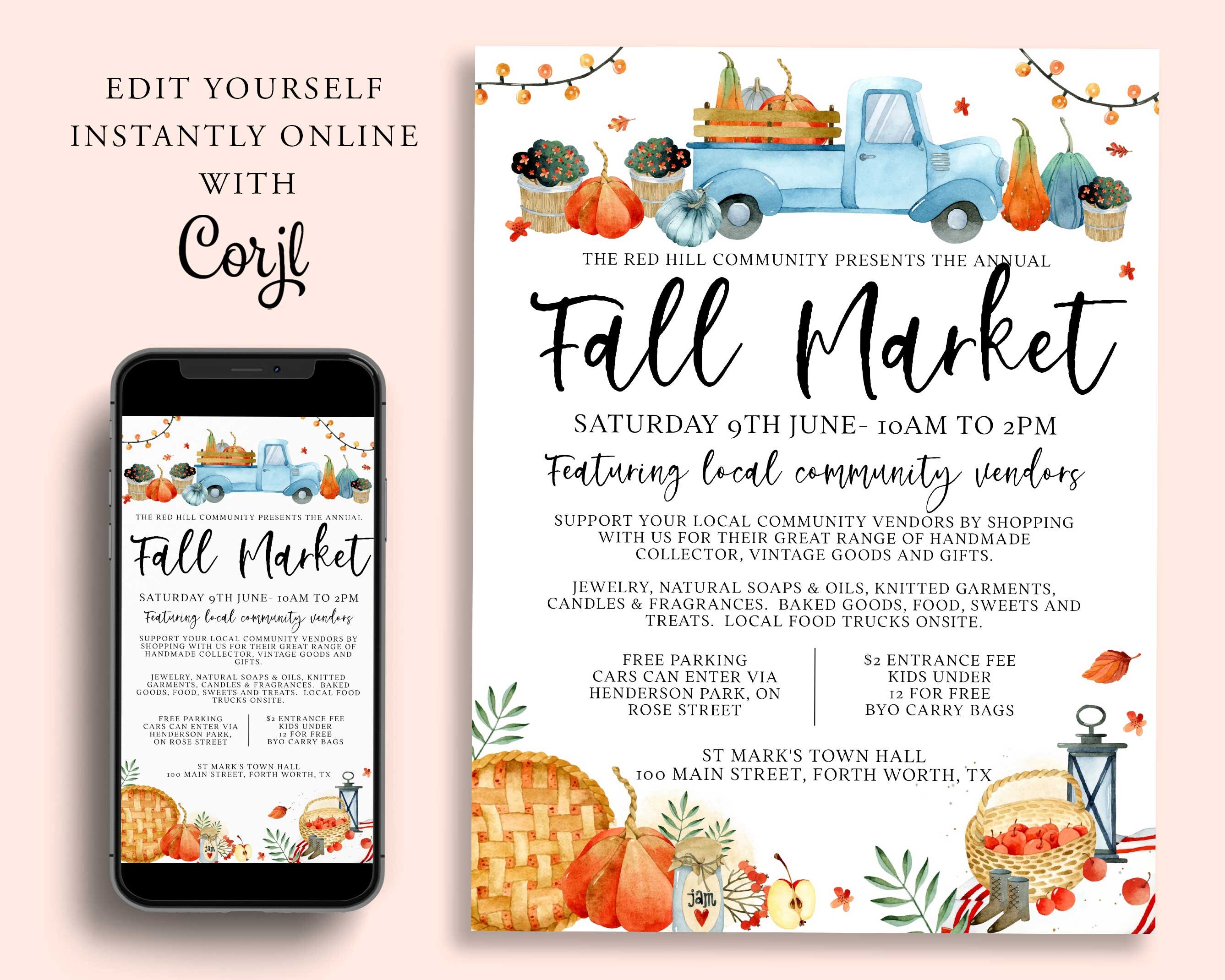 Editable FALL MARKET Flyer Template, DIY Market, Event Poster, Harvest ...