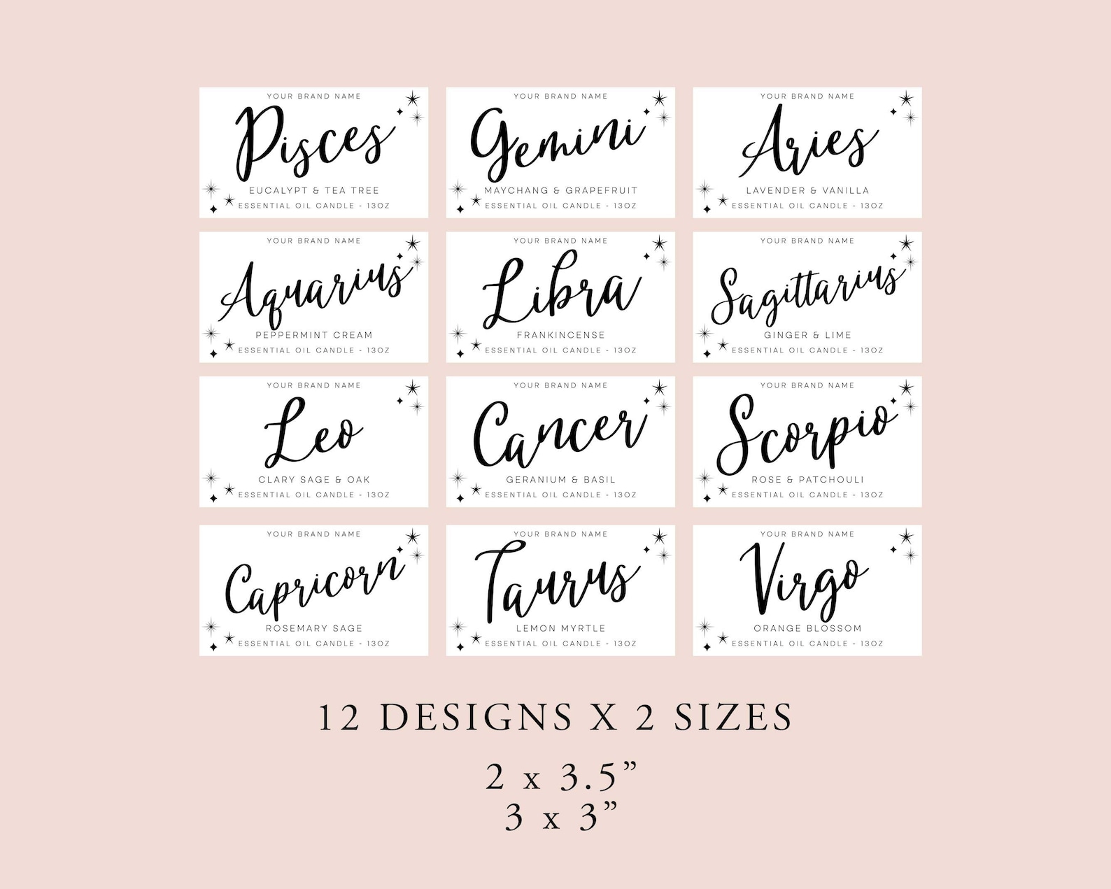 12 X STAR SIGN Editable Candle Label, Zodiac Labels, Zodiac Sign Candle ...