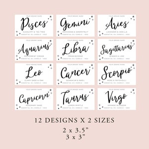 12 X STAR SIGN Editable Candle Label, Zodiac Labels, Zodiac Sign Candle ...