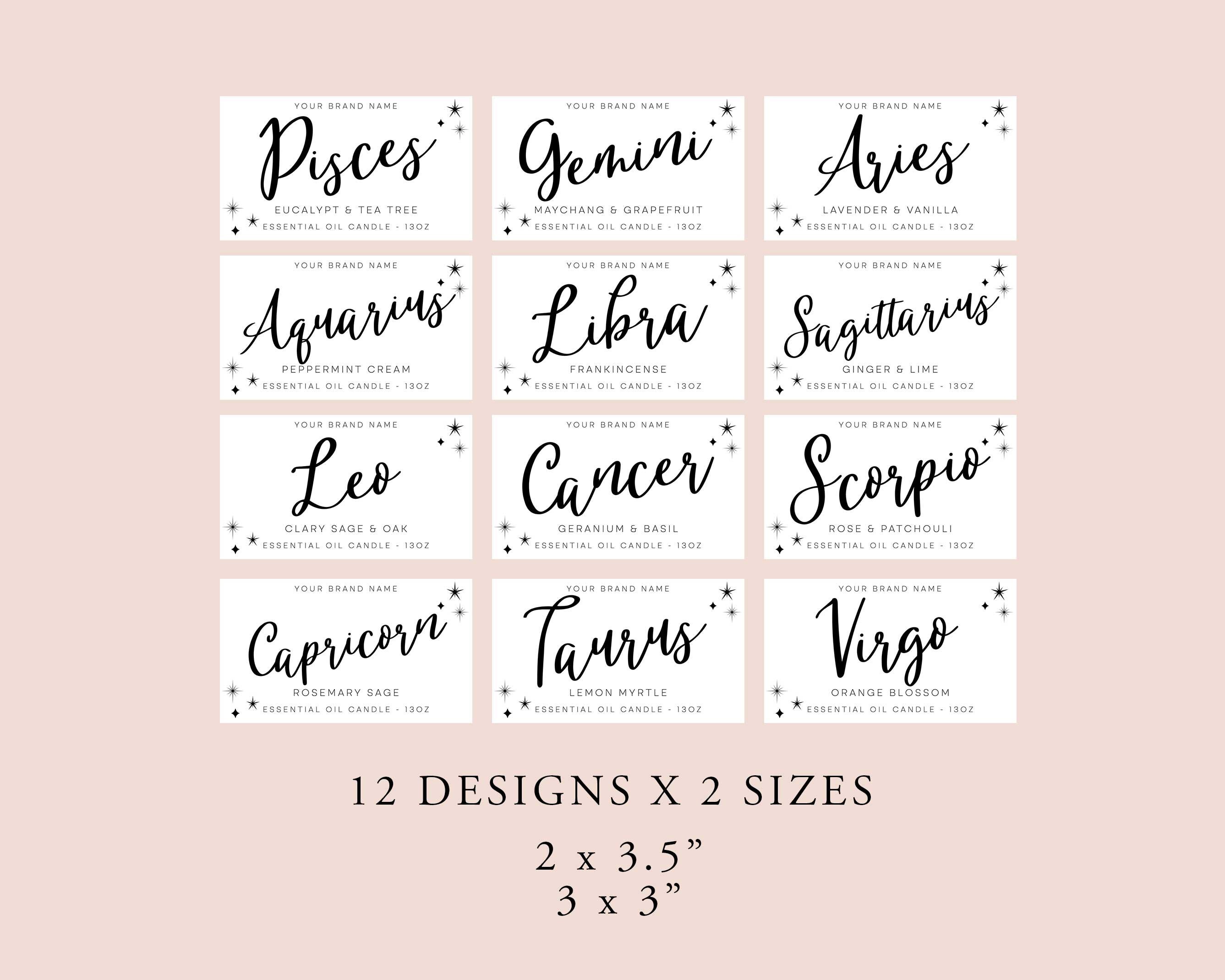 12 X STAR SIGN Editable Candle Label, Zodiac Labels, Zodiac Sign Candle ...