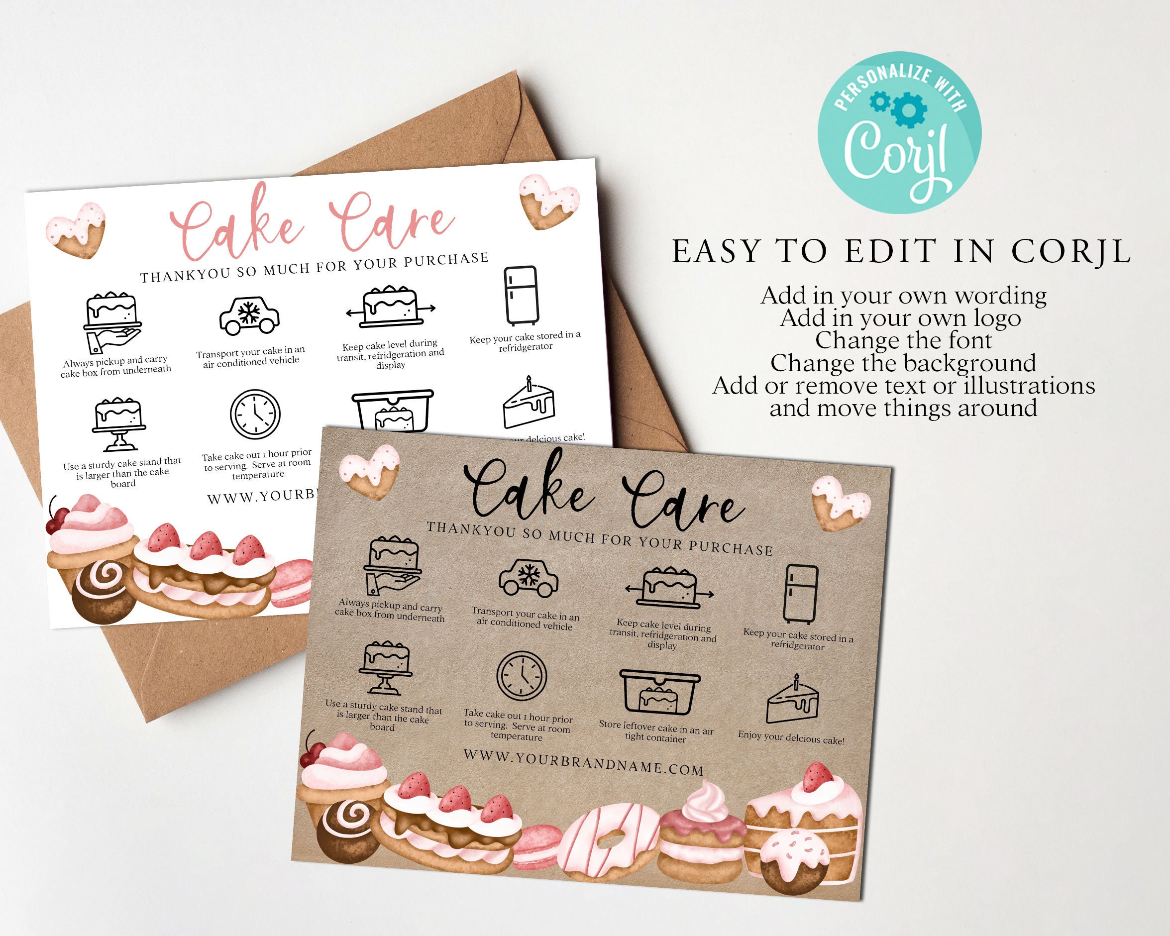 CAKE Care Card EDITABLE Template, Wedding Cake Cards, Printable Cake ...