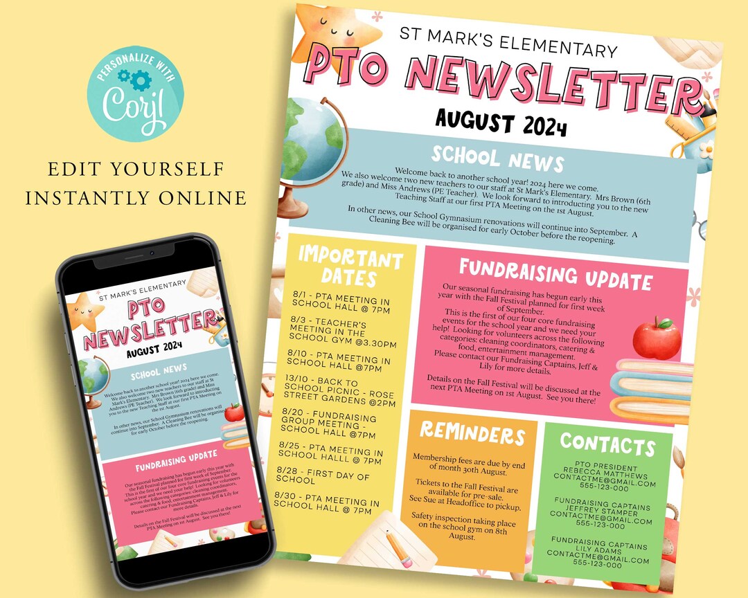 PTO NEWSLETTER Flyer Template, Pta, Fundraising Event, Volunteer ...
