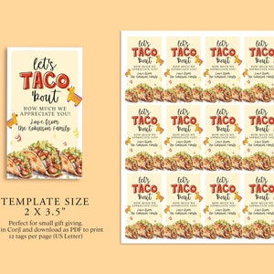 Let's TACO 'bout Appreciation Gift Tag, Teacher, Friends, Mothers Day ...