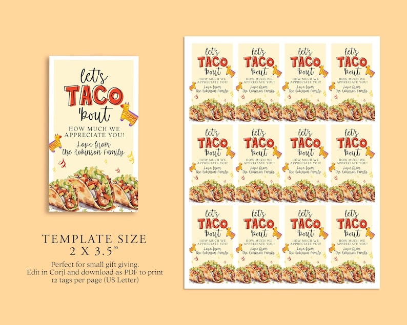 Let's TACO 'bout Appreciation Gift Tag, Teacher, Friends, Mothers Day ...