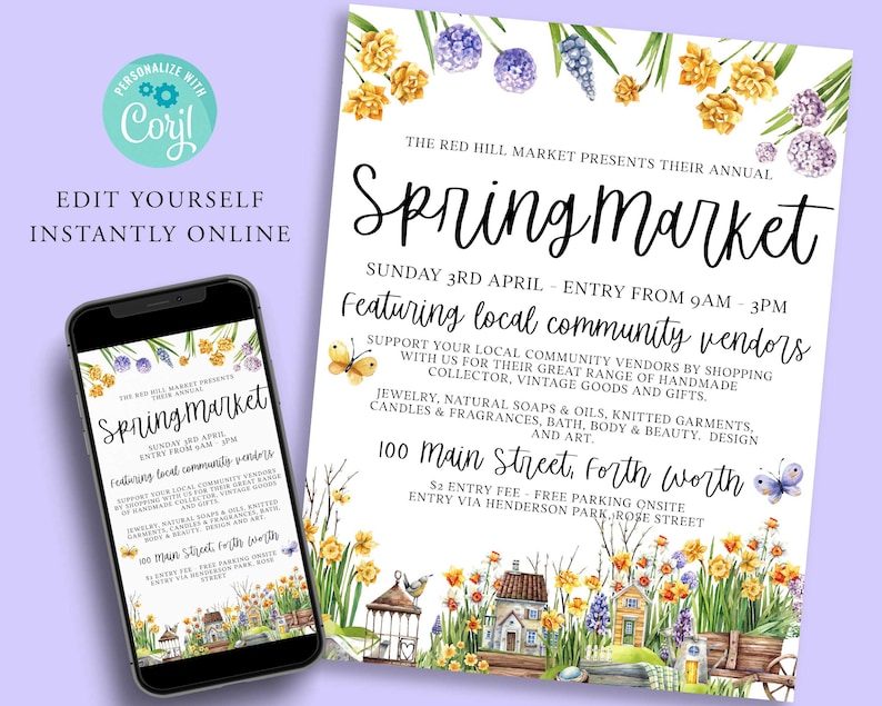 Editable SPRING MARKET Flyer Template, DIY Fundraiser, Community Fair ...