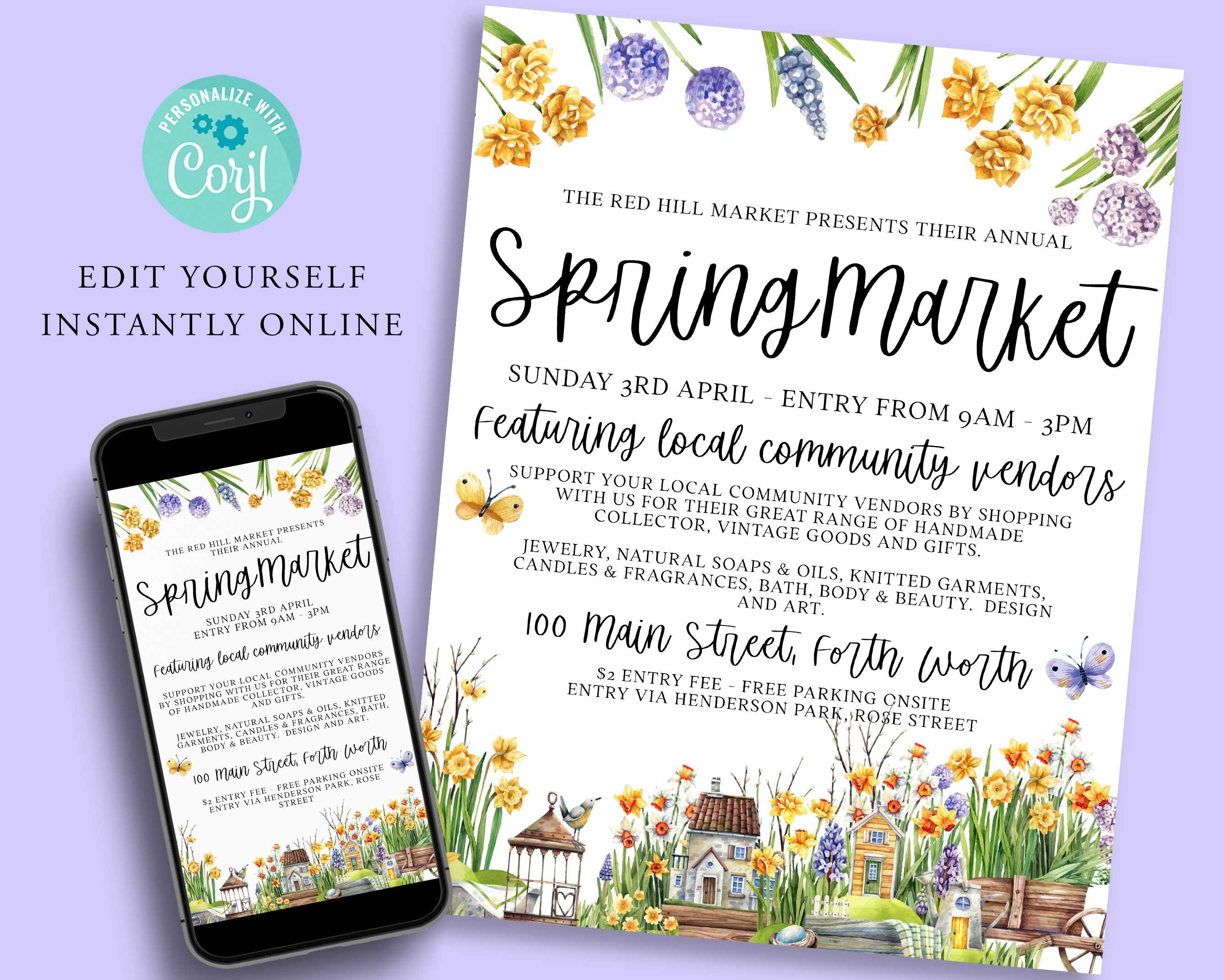 Editable SPRING MARKET Flyer Template, DIY Fundraiser, Community Fair ...