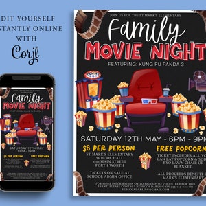 MOVIE NIGHT Fundraiser Editable Flyer Template, School Movie Night, PTO ...