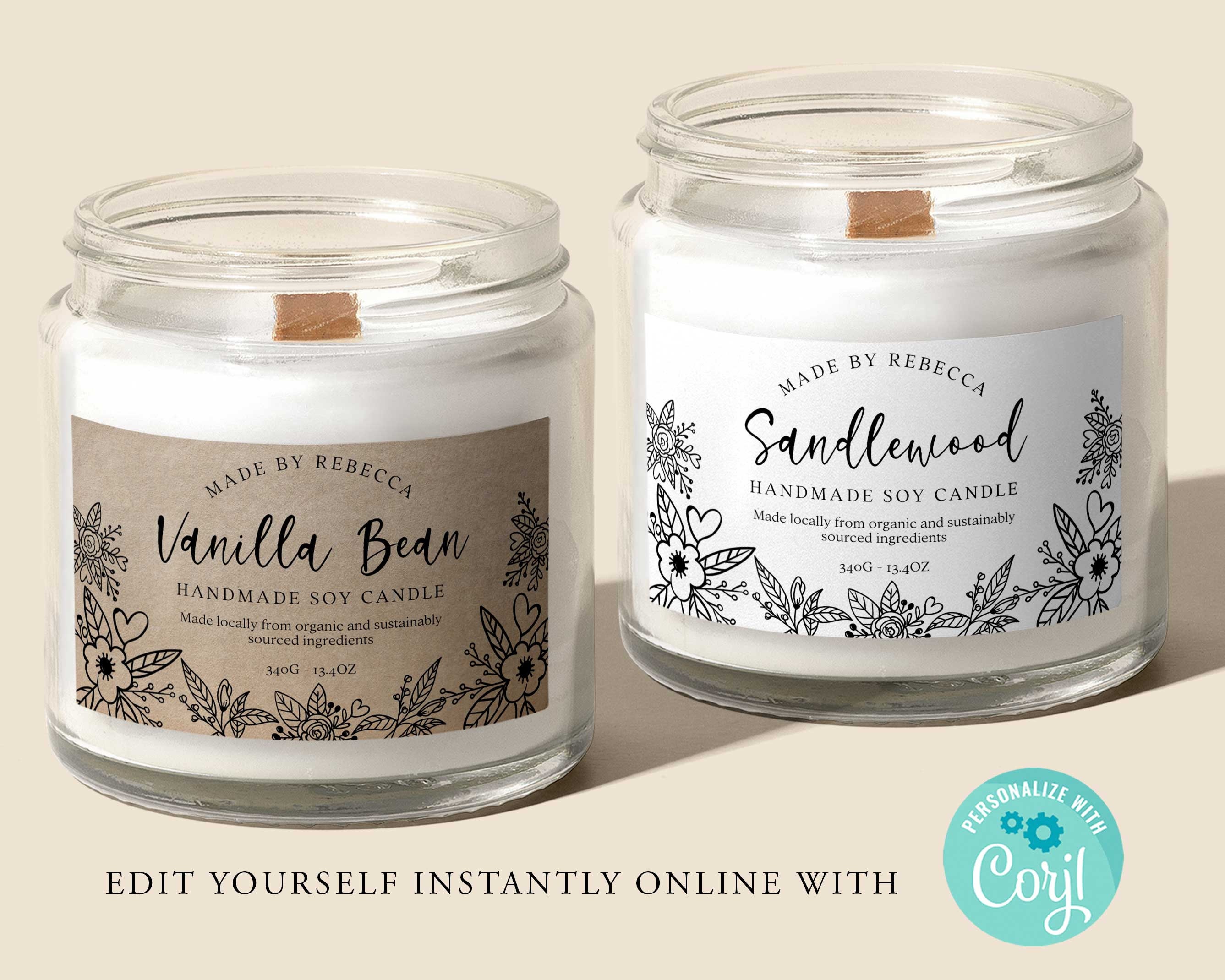 Floral NATURAL Editable Candle Label, Editable Template, Label Design ...