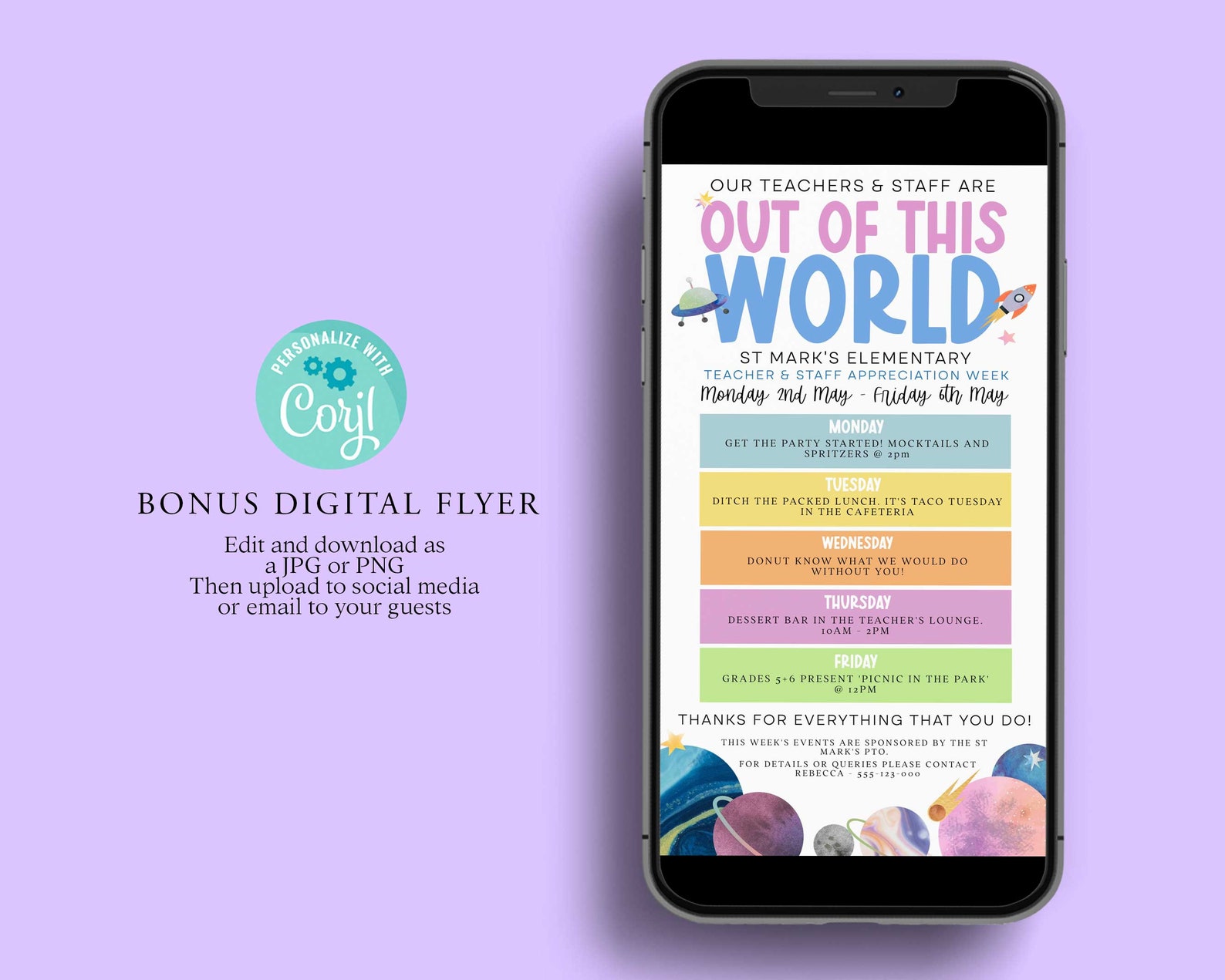 Space TEACHER APPRECIATION Editable Flyer Template, Staff Invite ...