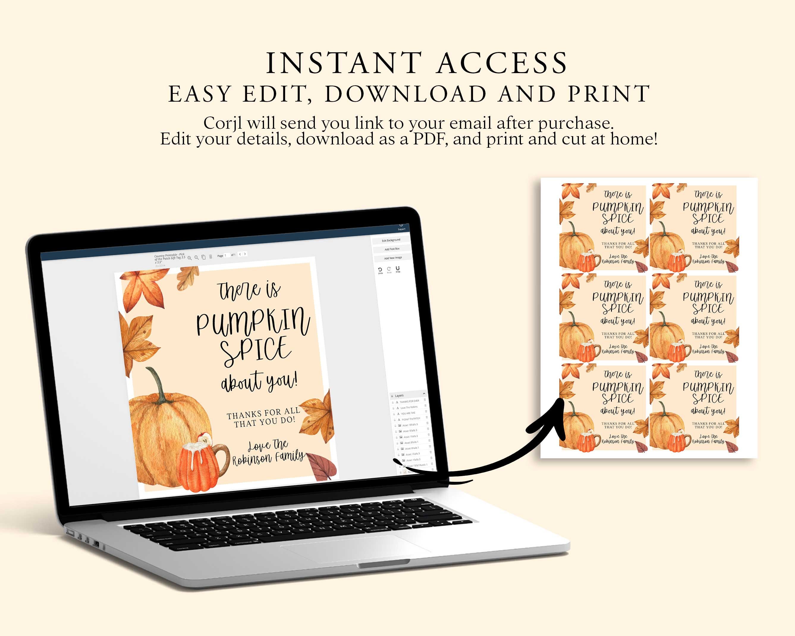 FALL Appreciation Gift Tag, Teacher, Friends, Thanksgiving Pumpkin ...