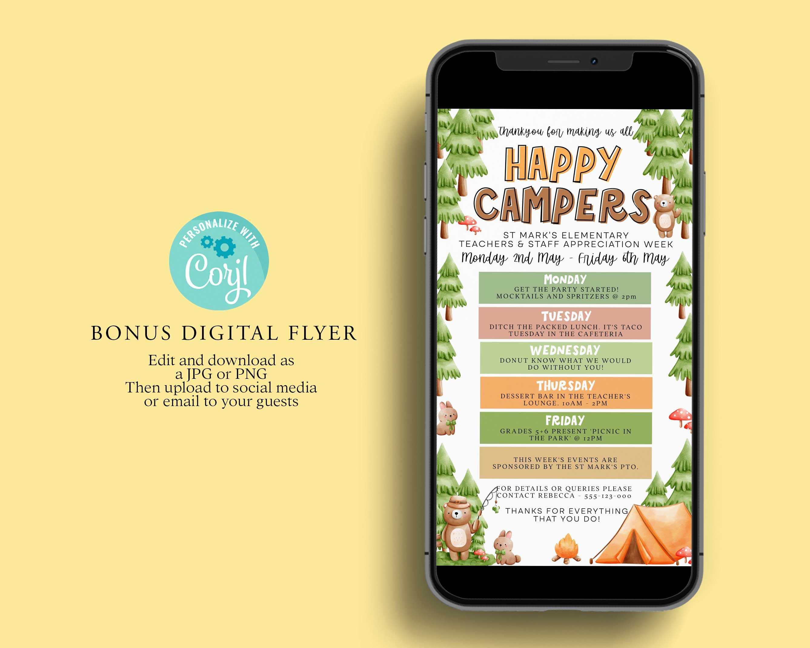 Camping TEACHER APPRECIATION Editable Flyer Template, Staff Invite ...