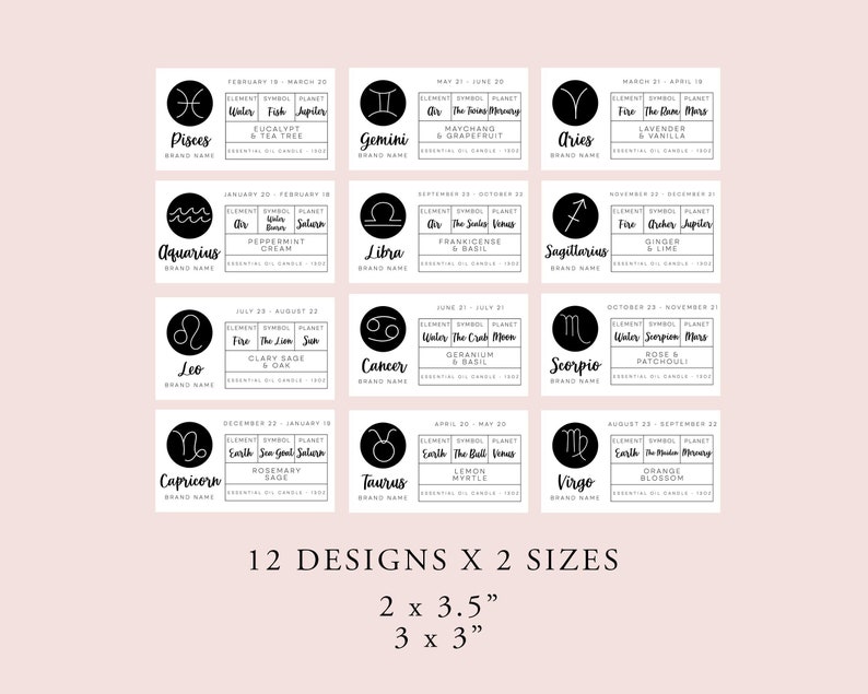 12 X STAR SIGN Editable Candle Label, Zodiac Labels, Zodiac Sign Candle ...