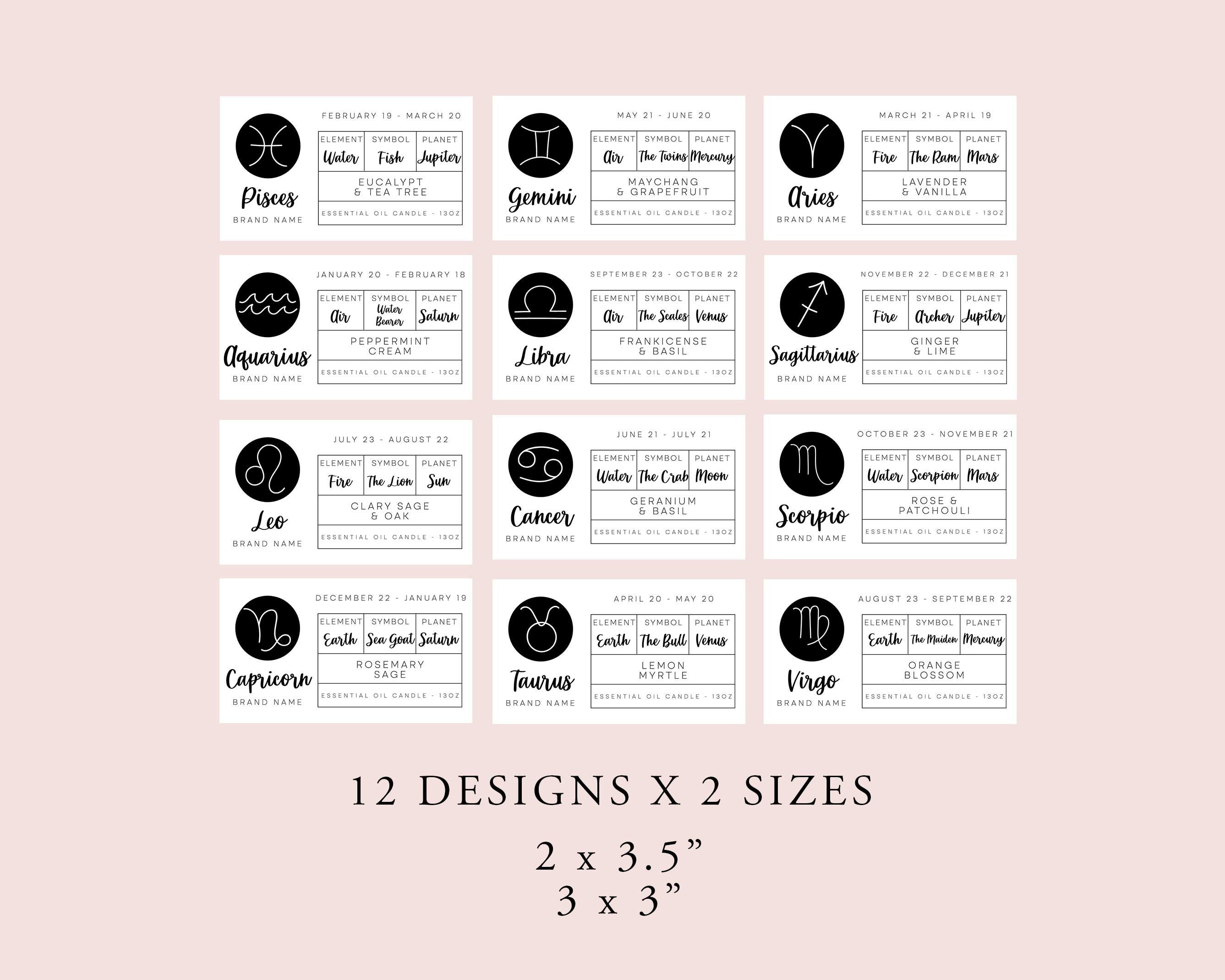 12 X STAR SIGN Editable Candle Label, Zodiac Labels, Zodiac Sign Candle ...