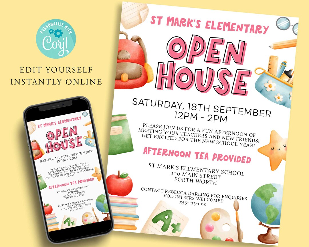 SCHOOL Open House Flyer, Editable, Meet the Teacher, Family Newsletter ...
