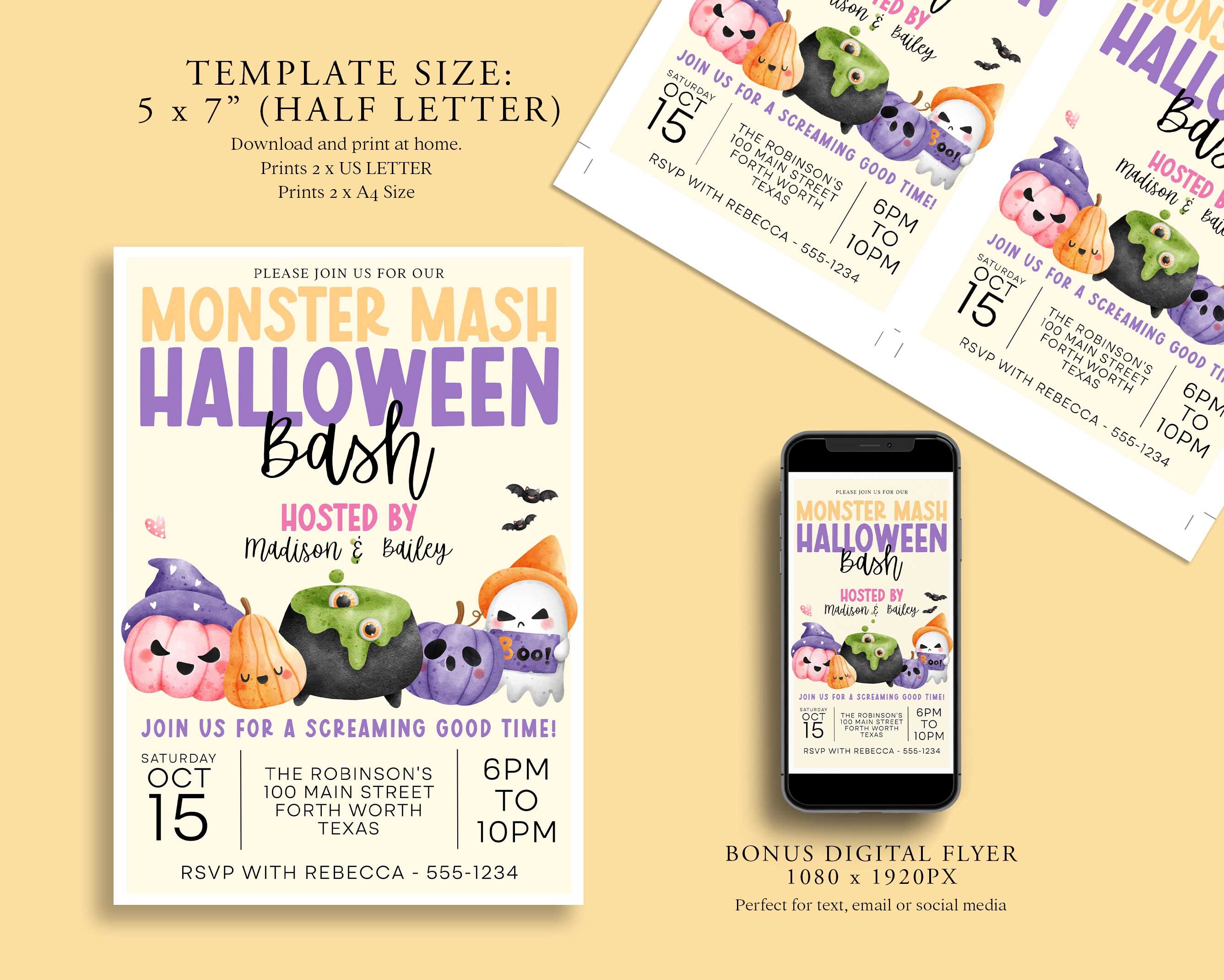 HALLOWEEN Party Flyer Editable Template, Spooky, Trick or Treat Party ...