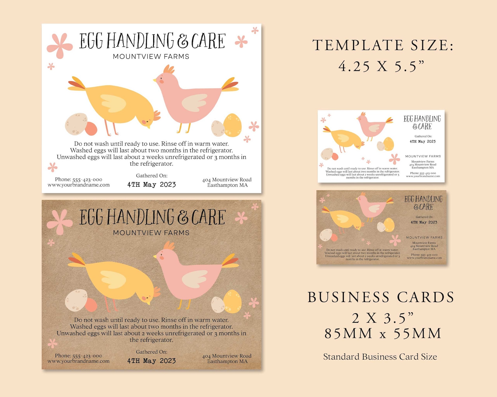 EGG HANDLING Instruction Card Template, Fresh Egg Care Label, Egg ...