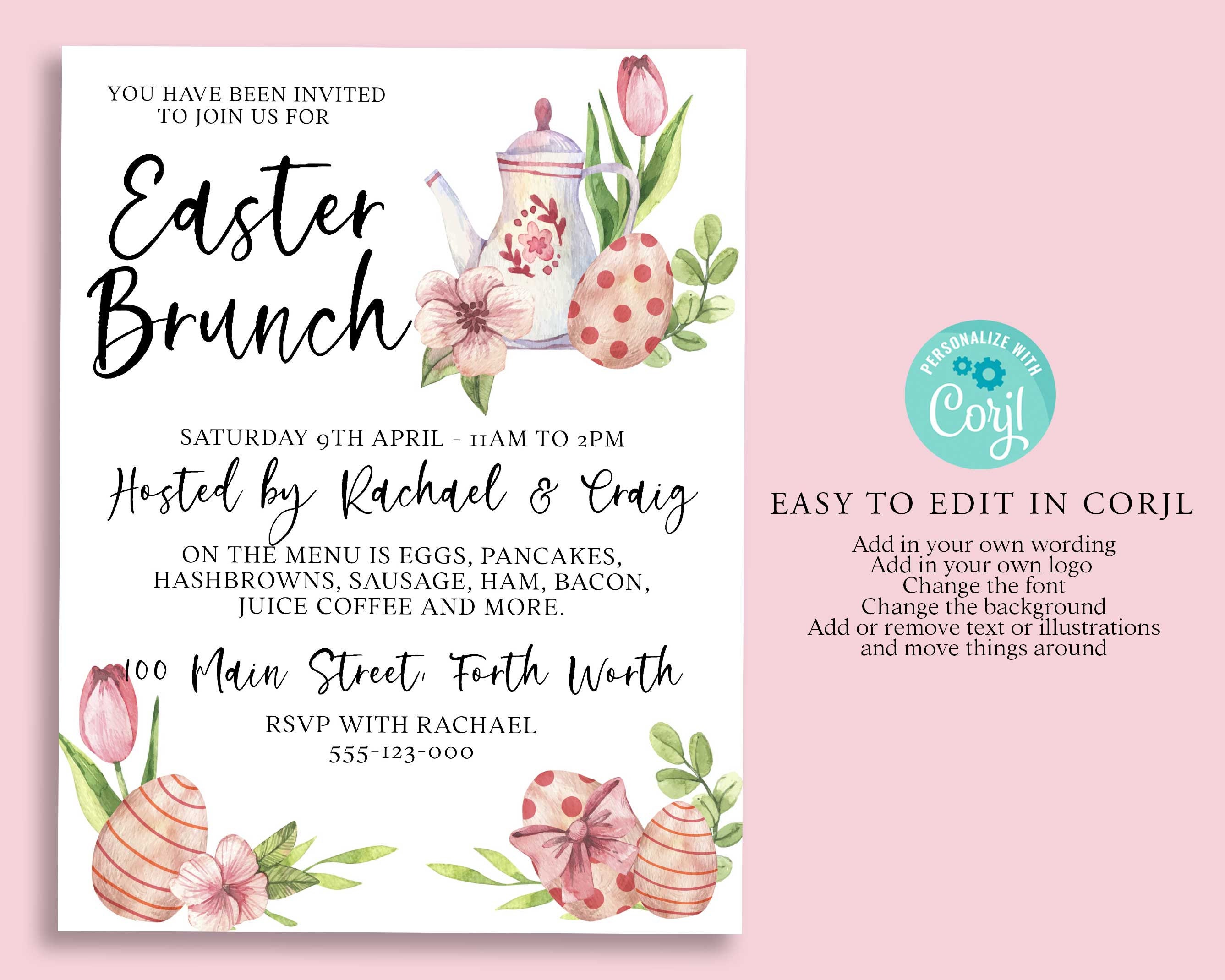Editable EASTER BRUNCH Flyer Template, SPRING Flyer, Diy Flyer, Custom ...