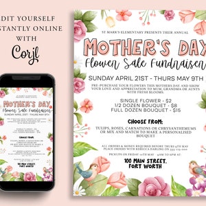 FLOWER SALE Mothers Day Flyer Template, Editable, Fundraiser, PTO ...