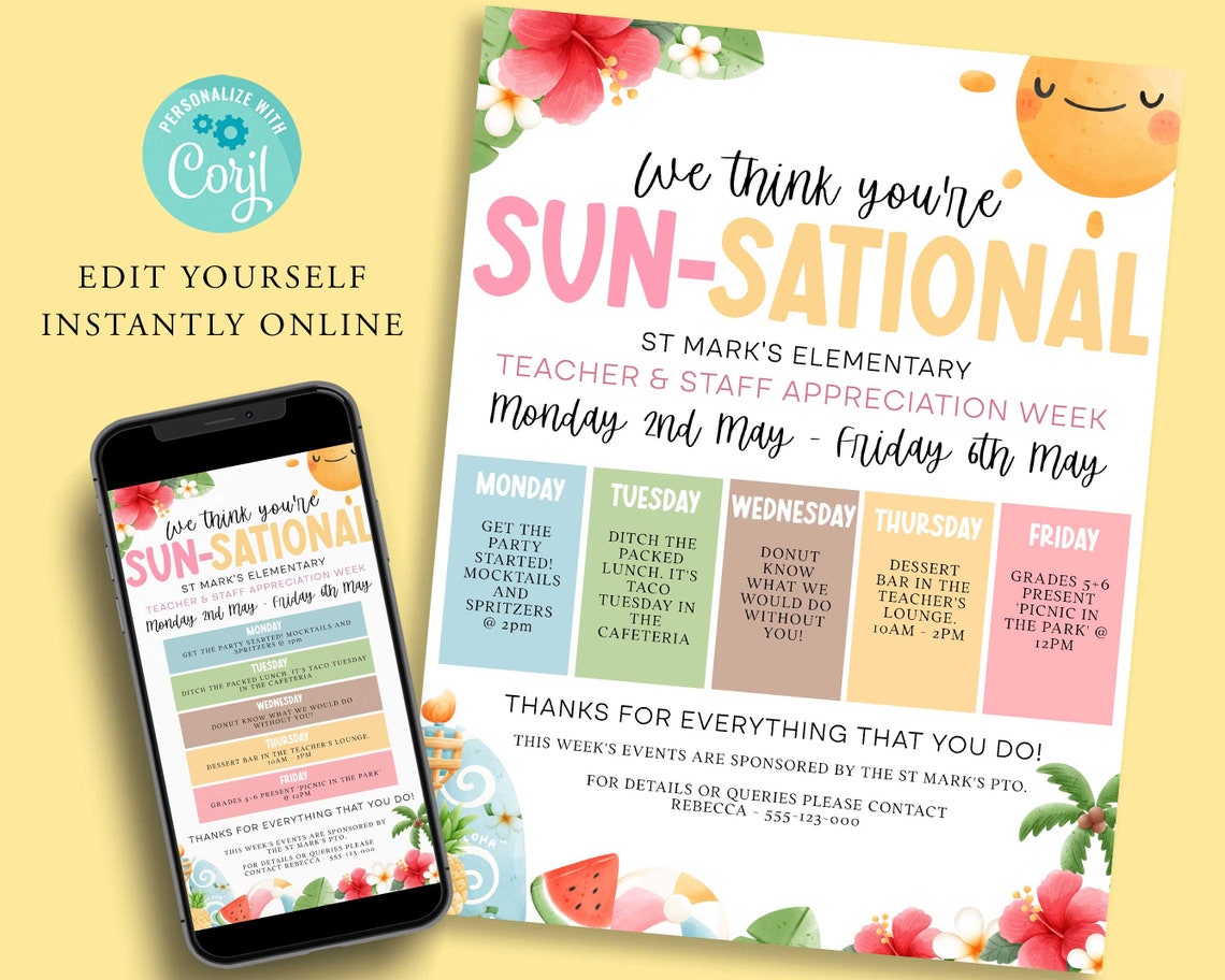 Summer TEACHER APPRECIATION Editable Flyer Template, Staff Invite ...