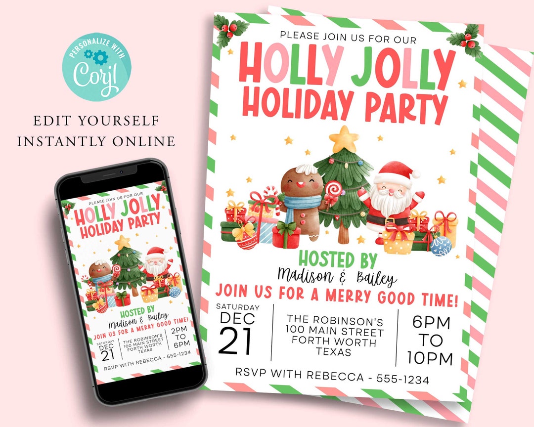 CHRISTMAS Party Holly Jolly Flyer Editable Template, Jingle & Mingle ...