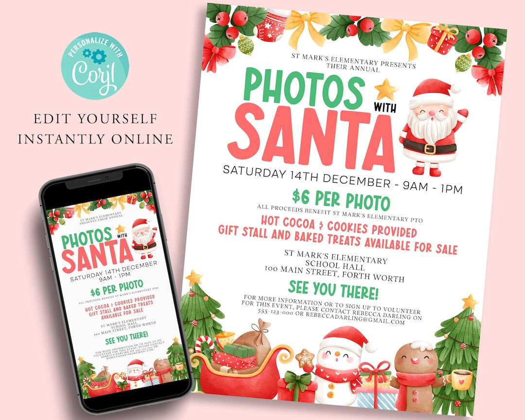 PHOTOS With SANTA Editable Template, Printable, PTA Pto, School ...