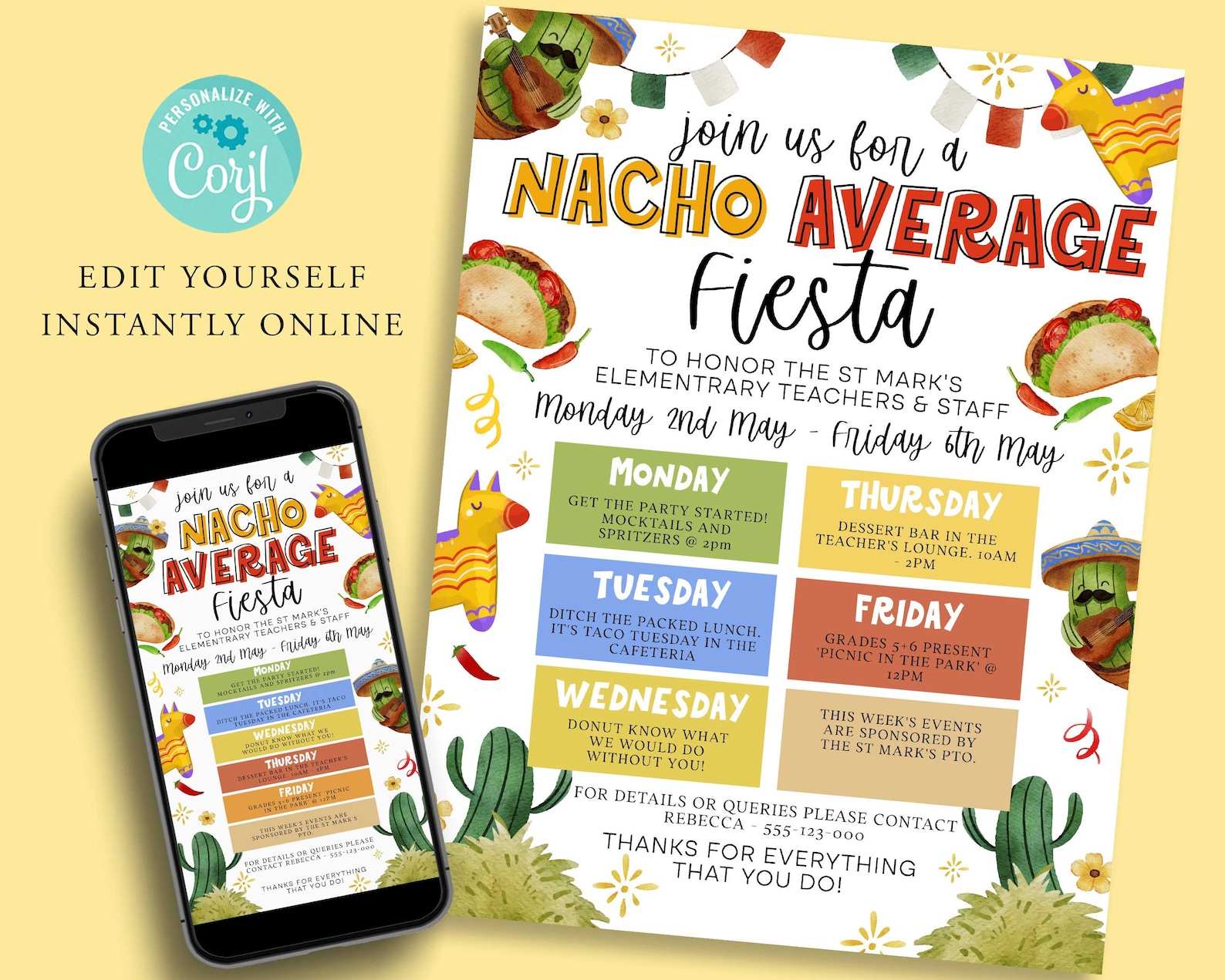 Fiesta TEACHER APPRECIATION Editable Flyer Template, Staff Invite ...