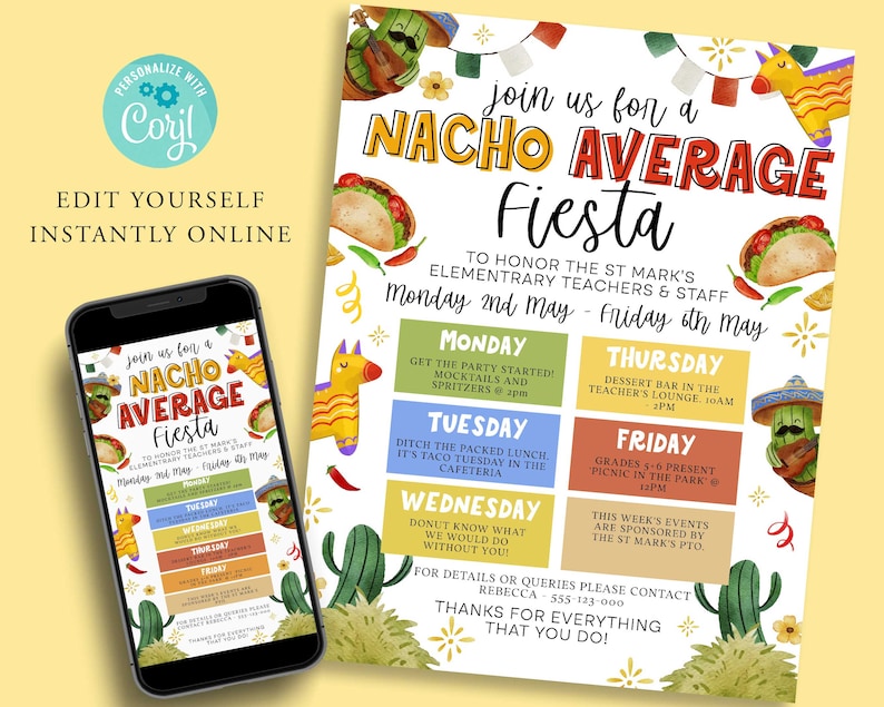 Fiesta TEACHER APPRECIATION Editable Flyer Template, Staff Invite ...