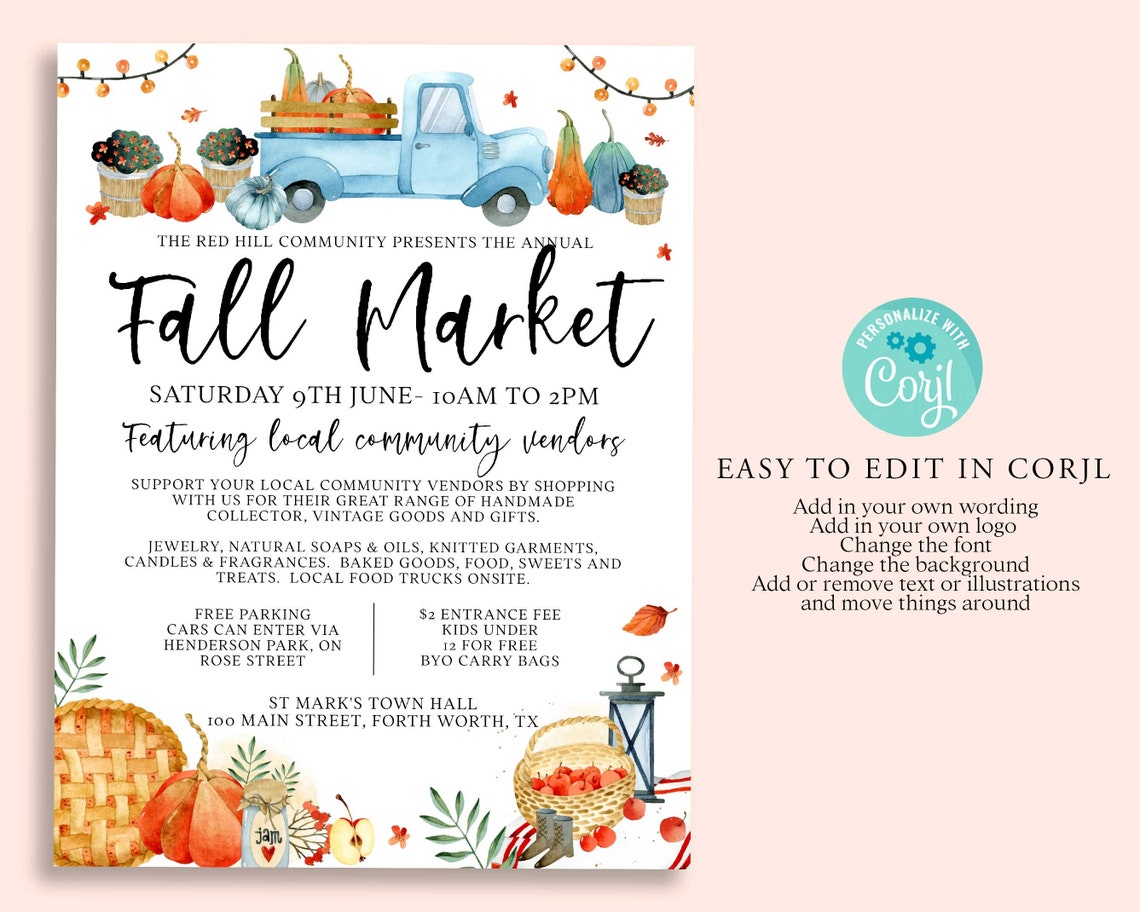 Editable FALL MARKET Flyer Template, DIY Market, Event Poster, Harvest ...