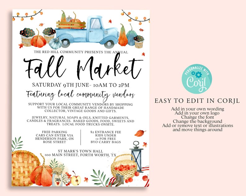 Editable FALL MARKET Flyer Template, DIY Market, Event Poster, Harvest ...