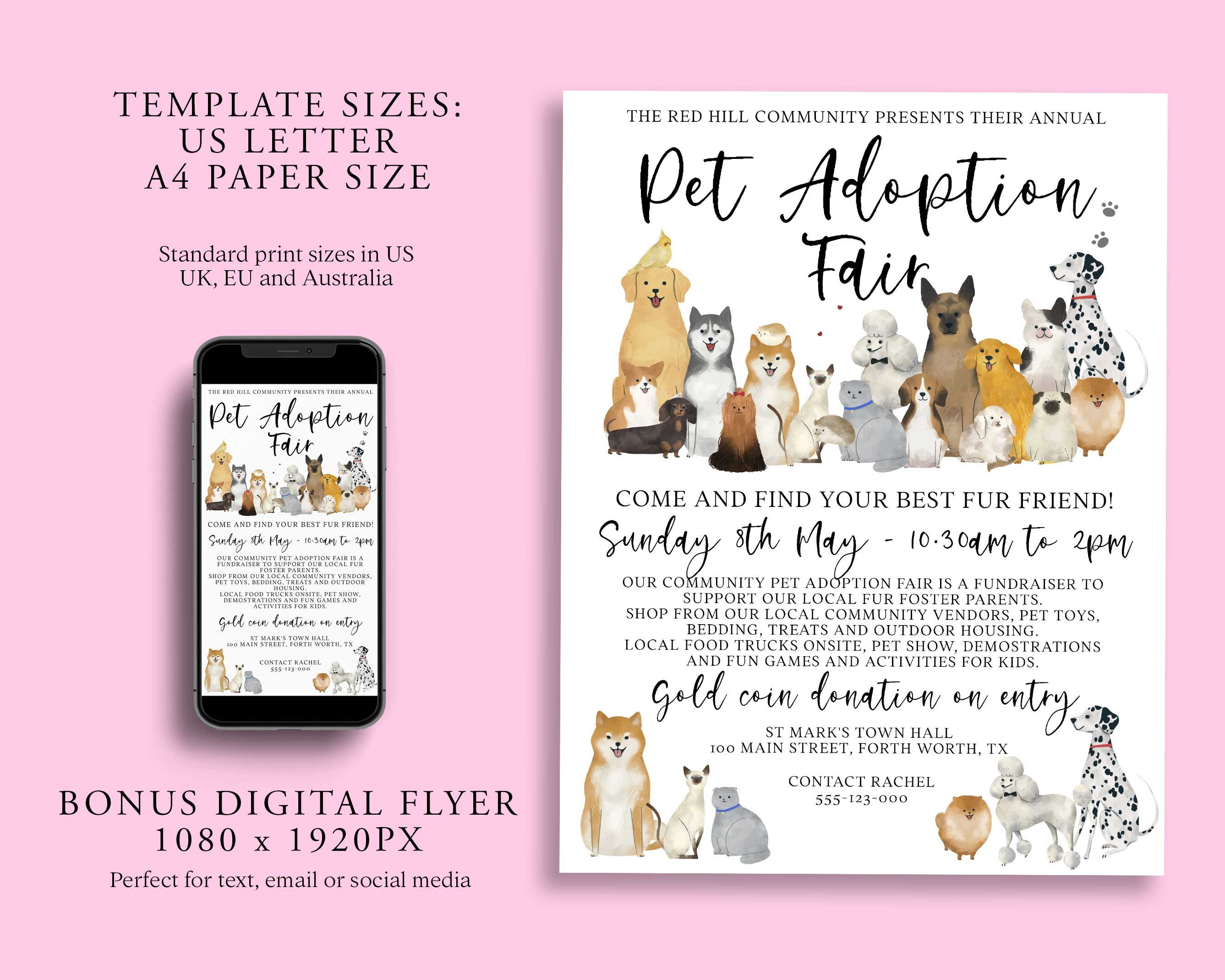 PET FAIR Editable Fundraiser Flyer Template, DIY Pet Adoption Invite ...