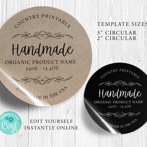 ROUND Editable Product Sticker, Floral ORGANIC Custom Product Label, 3 ...