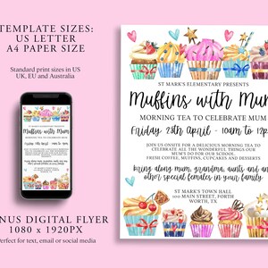 MOTHERS DAY Editable Flyer Template, Bake Sale, Fundraiser, Muffins ...