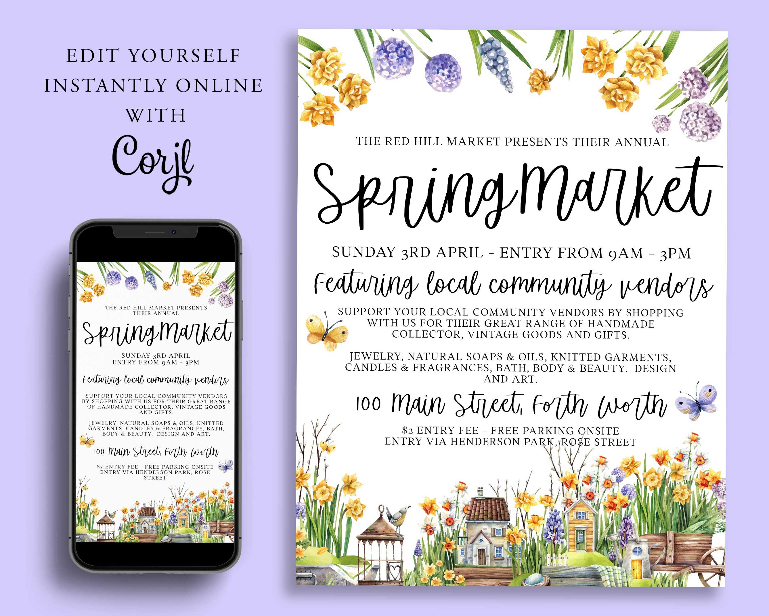 Editable SPRING MARKET Flyer Template, DIY Fundraiser, Community Fair ...