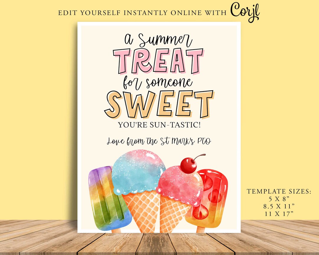 SUMMER TREAT Appreciation Sign, Teacher Staff Nurse Volunteer ...