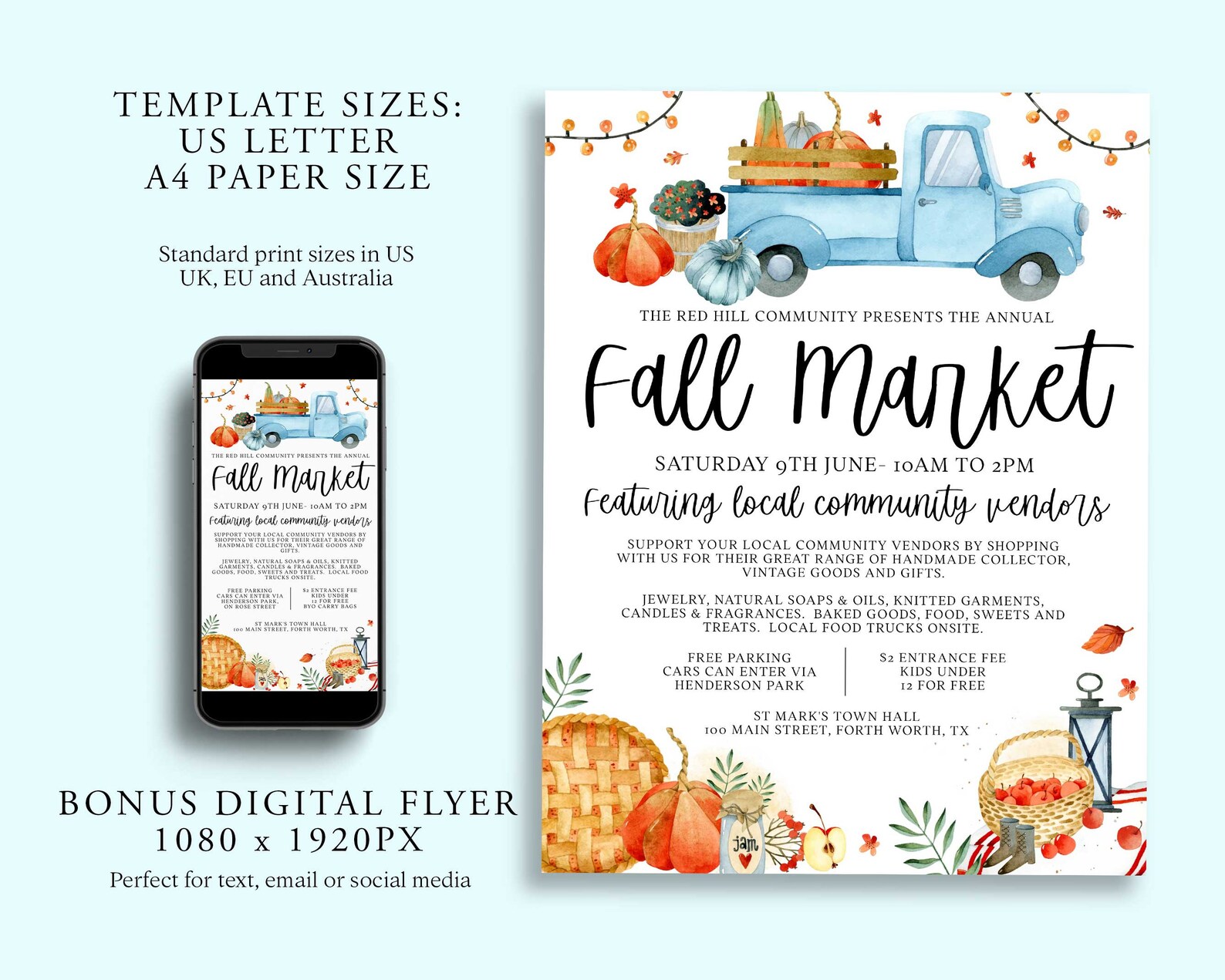 Editable FALL MARKET Flyer Template, DIY Market, Event Poster, Harvest ...