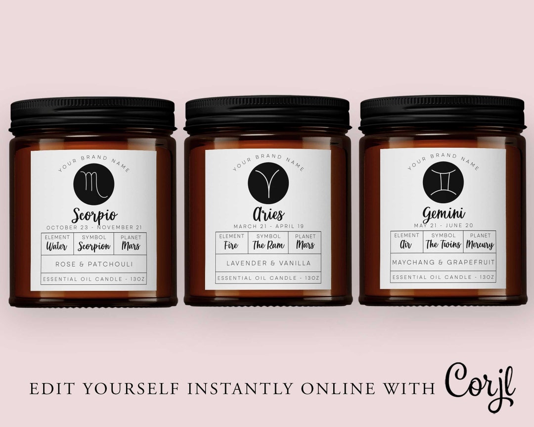 12 X STAR SIGN Editable Candle Label, Zodiac Labels, Zodiac Sign Candle ...