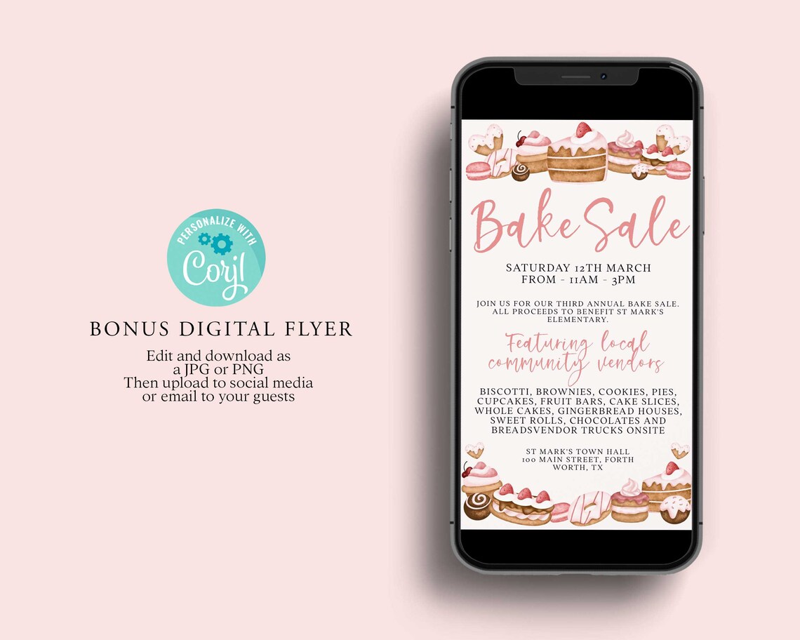 Editable BAKE SALE Flyer Template, DIY Market Sale, Community Fair ...