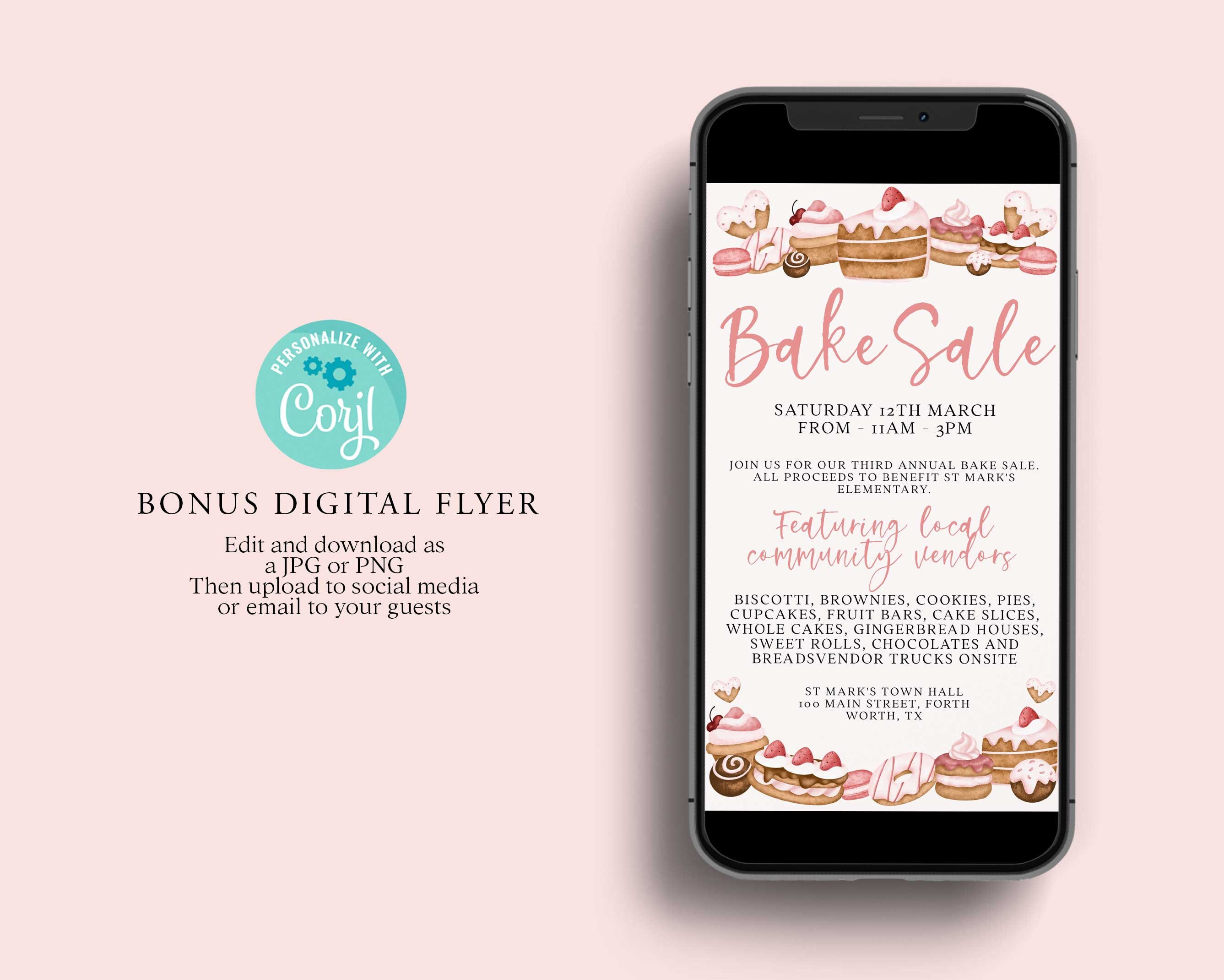 Editable BAKE SALE Flyer Template, DIY Market Sale, Community Fair ...