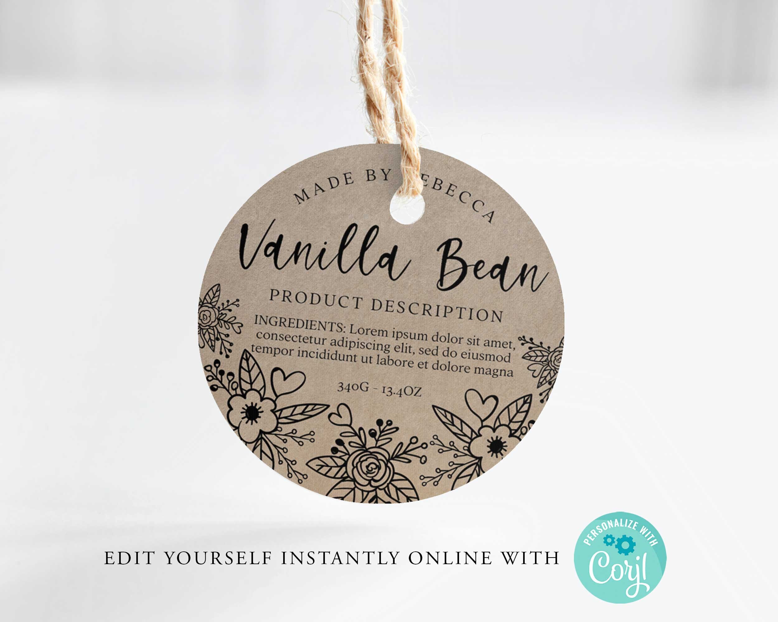 Classic Floral ROUND Editable Product Label ORGANIC Custom - Etsy